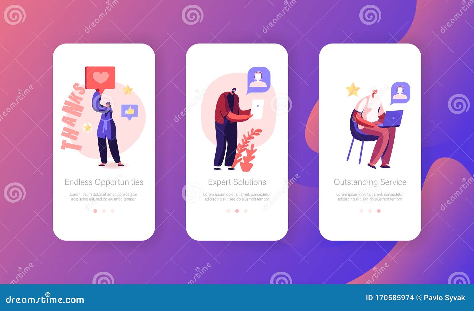 Call Center Service Mobile App Page Onboard Screen Set. Technical ...