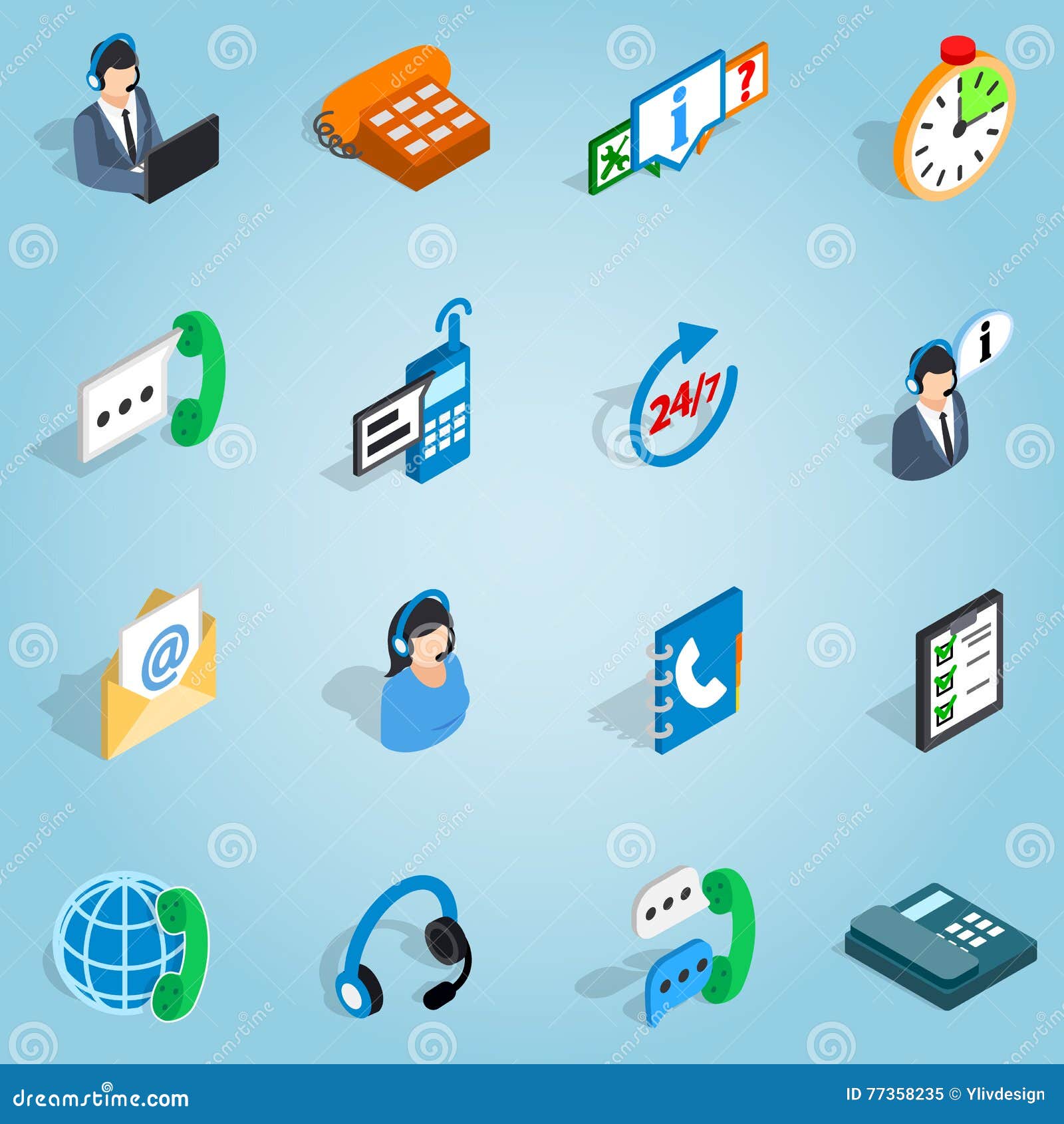 Call Center Set Icons, Isometric 3d Style Stock Vector - Illustration ...