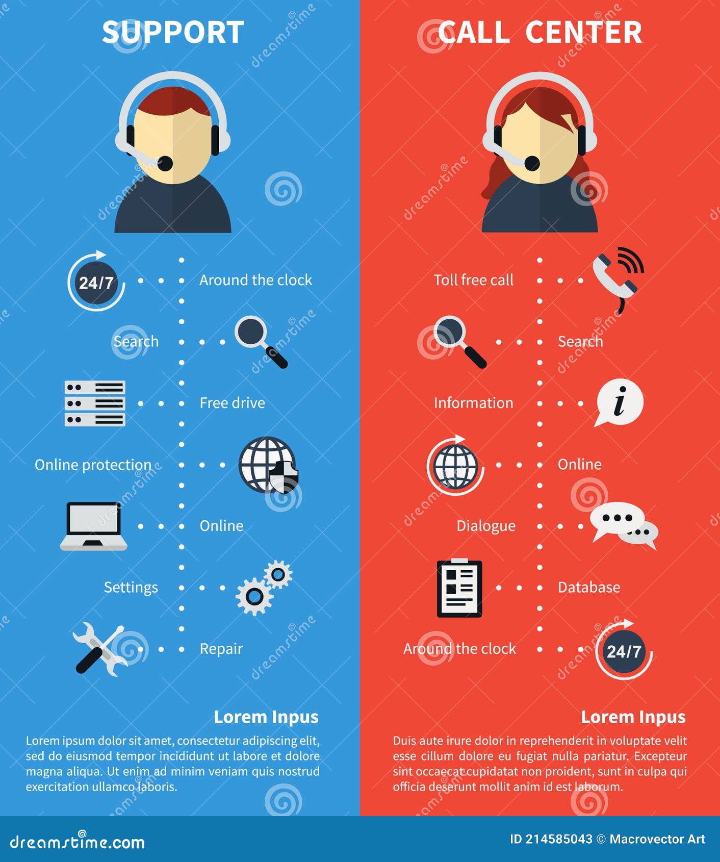 Call Center and Support Banners Stock Vector - Illustration of center ...