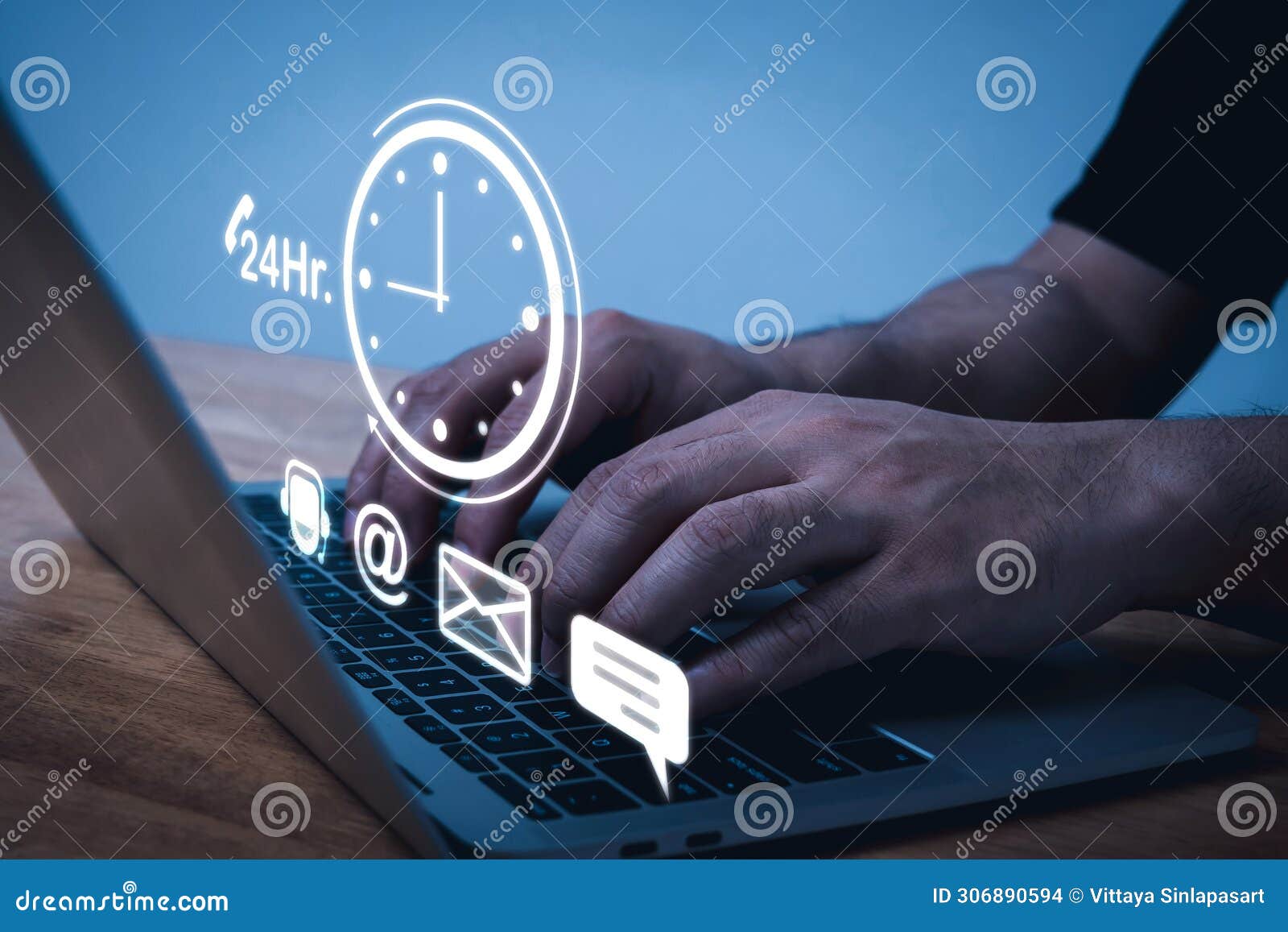 Call Center Support Work on Laptop Computer with Virtual Working 24 ...