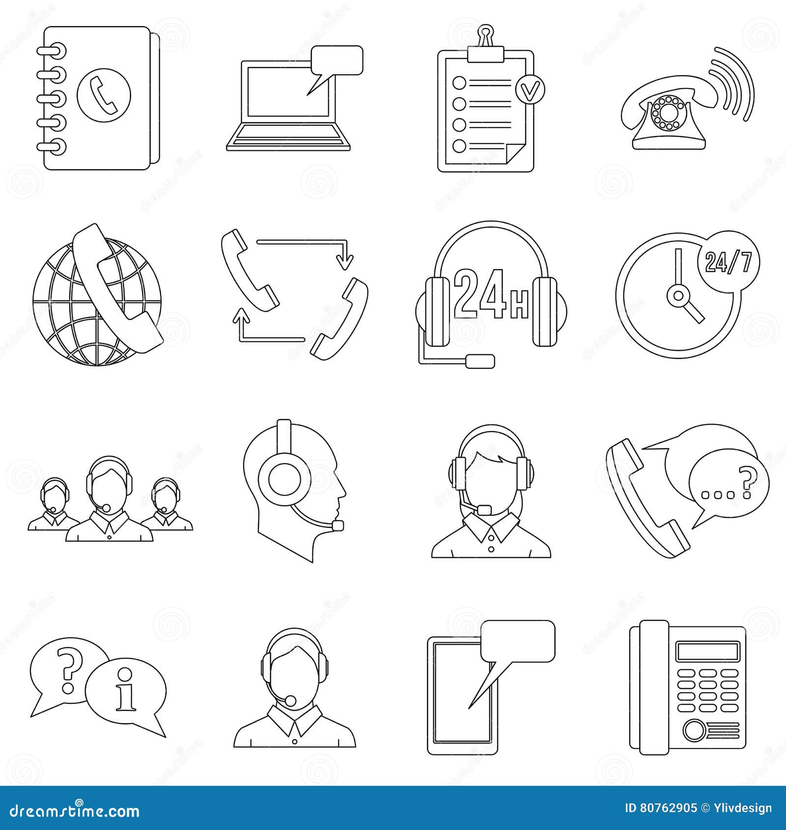 Call Center Symbols Icons Set, Outline Style Stock Vector ...