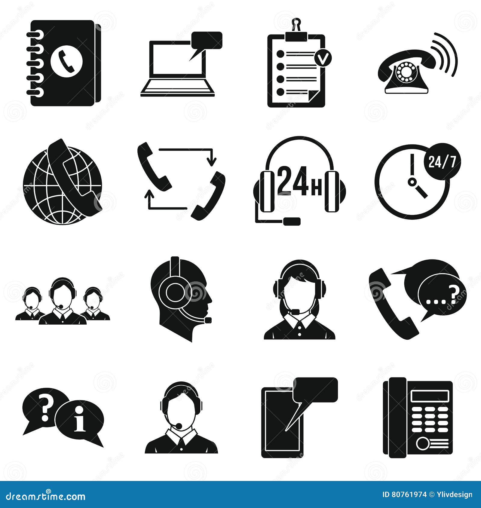 Call Center Symbols Icons Set, Simple Style Stock Vector - Illustration ...