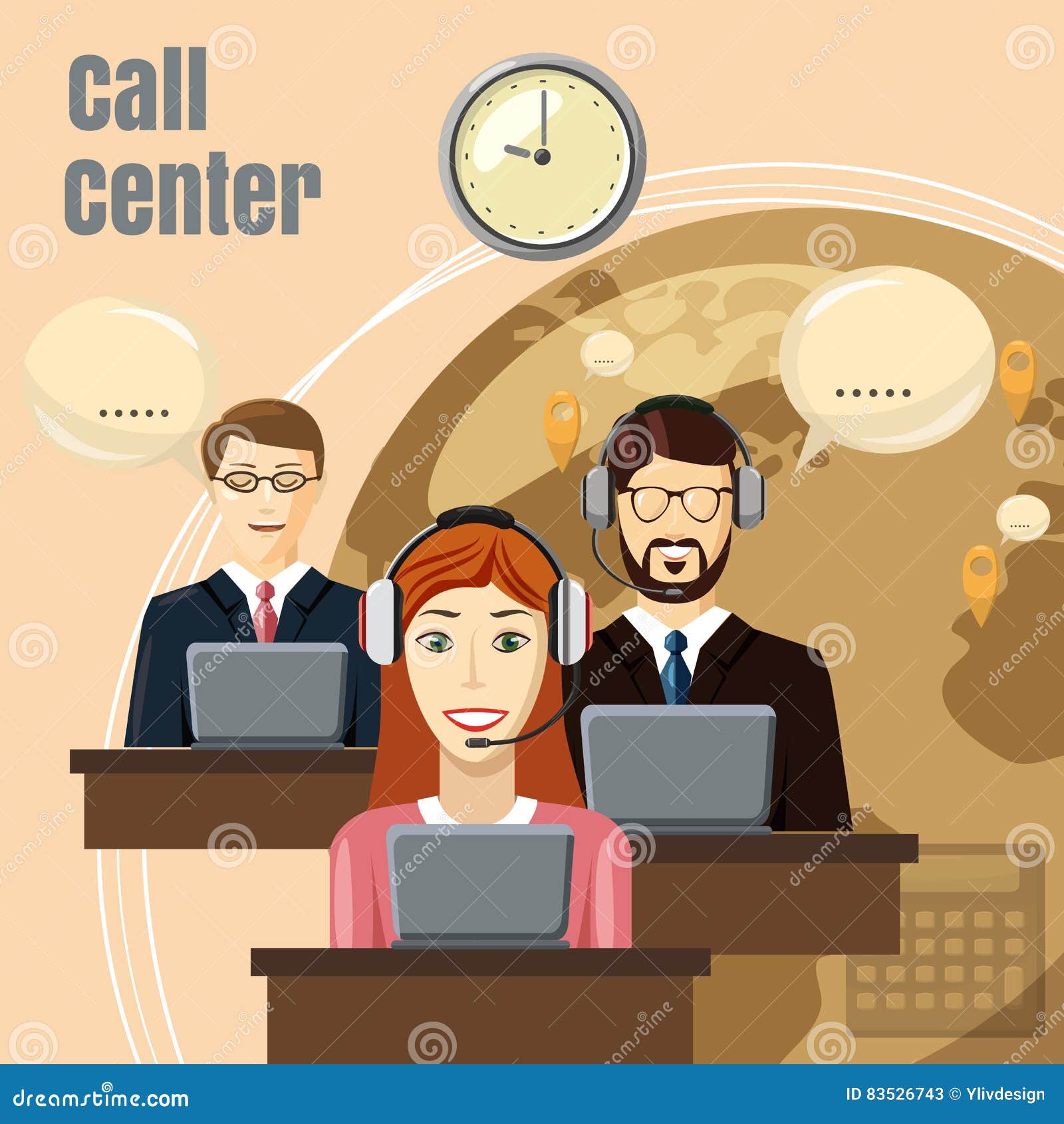 Call Center Team Concept, Cartoon Style Stock Vector - Illustration of ...