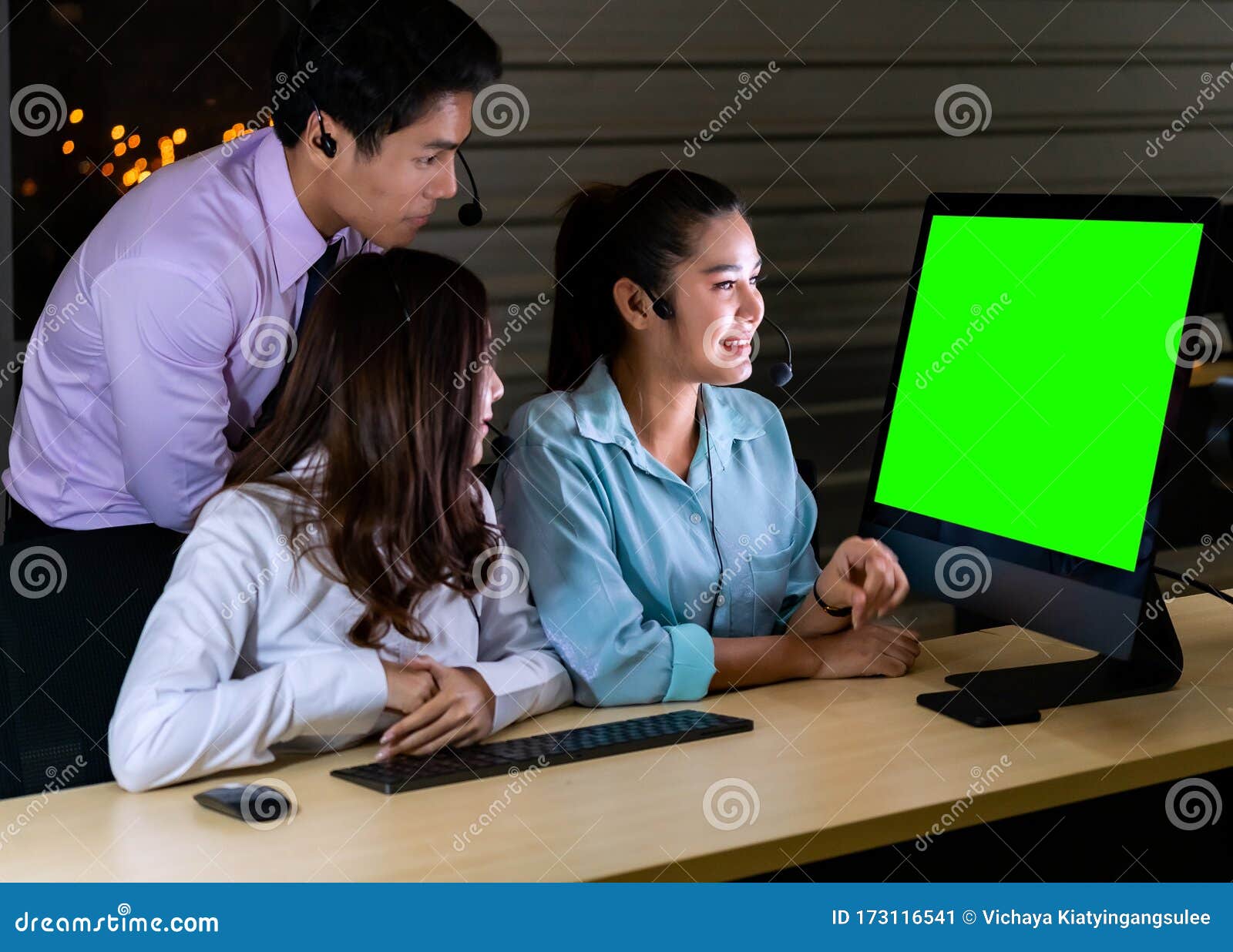 Call Center Team Night Working Stock Image - Image of operator, hard ...