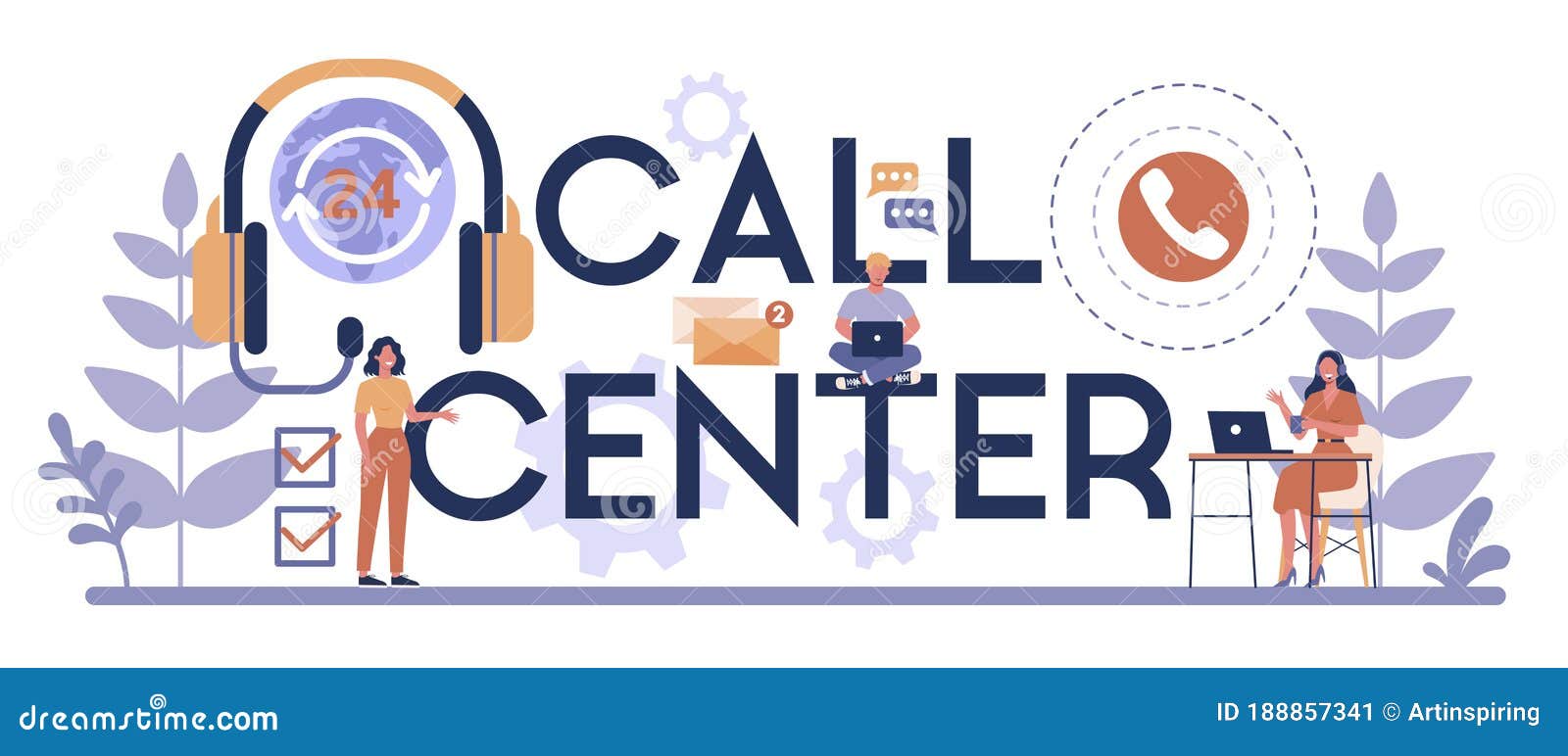 Call Center or Technical Support Typographic Header Concept. Stock ...