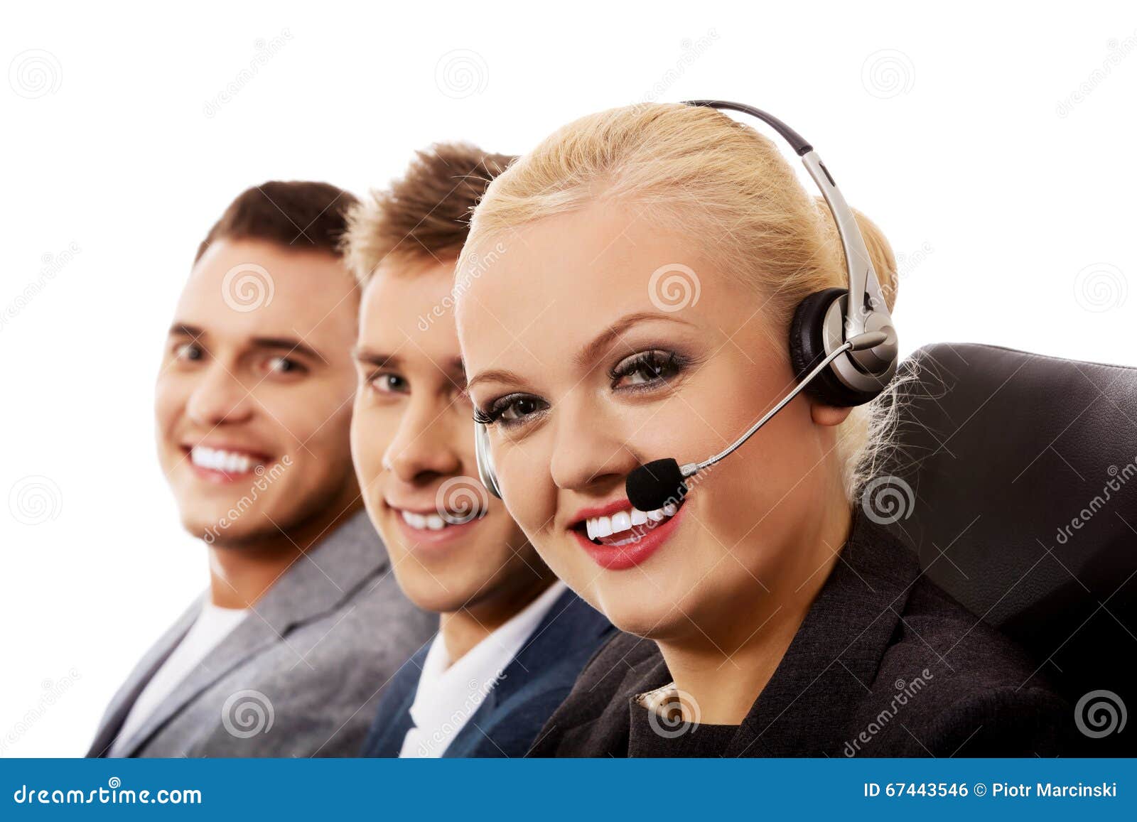 Call Center- Three Smile People Stock Photo - Image of microphone ...