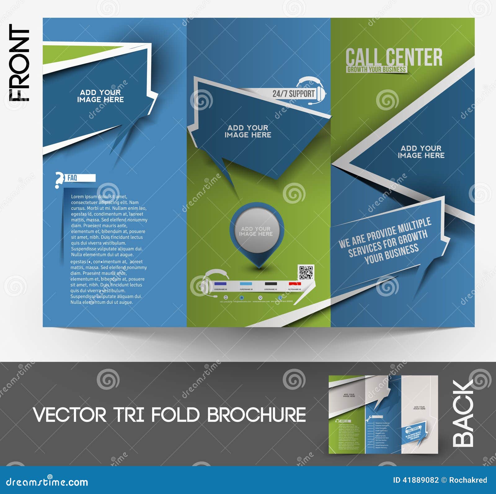 Call Center Tri-fold Brochure Stock Vector - Illustration of microphone ...