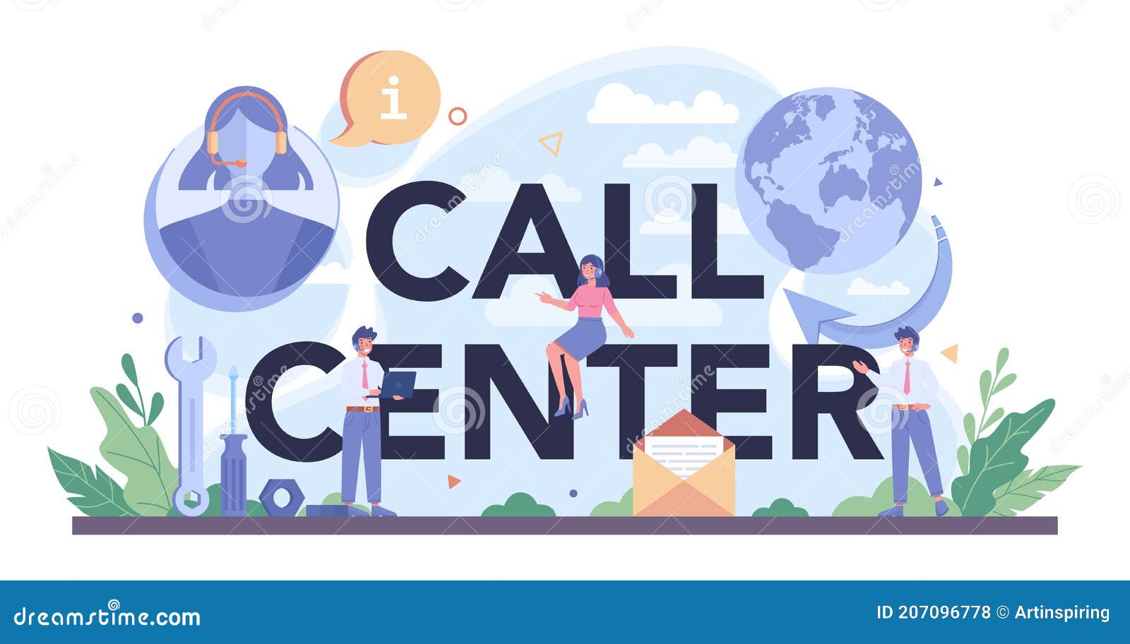 Call Center Typographic Header. Comsult Clients and Help Them with ...