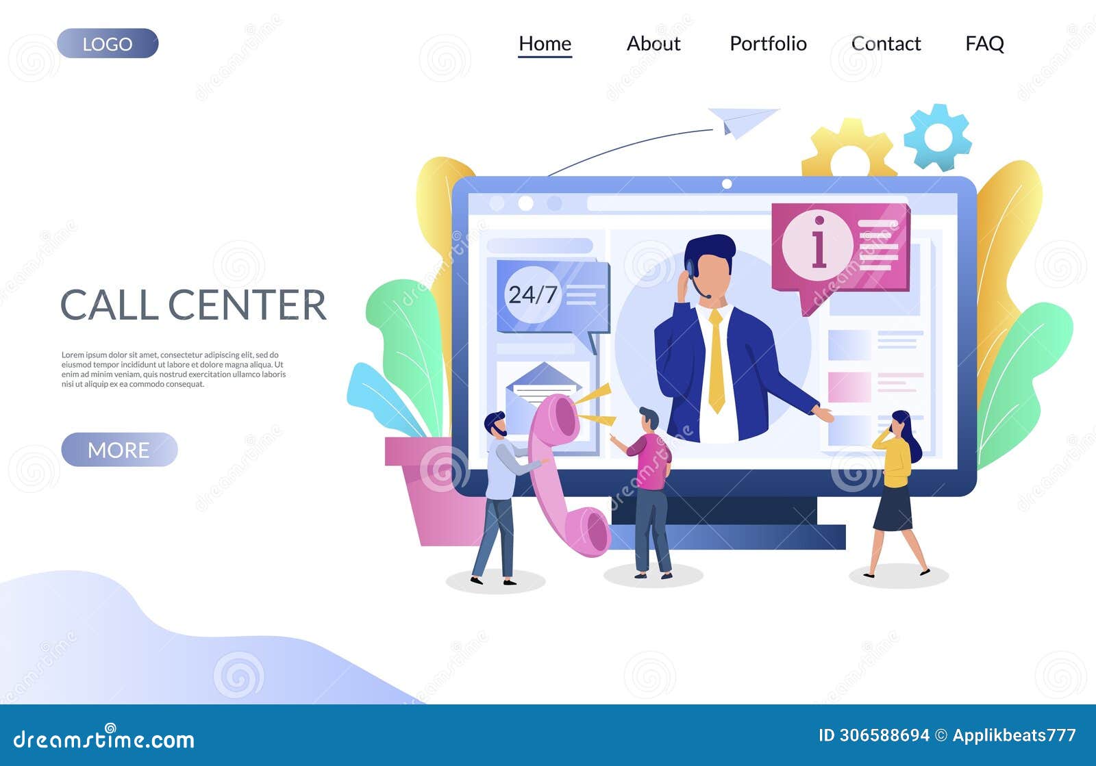 Call Center Vector Website Landing Page Design Template Stock Vector ...