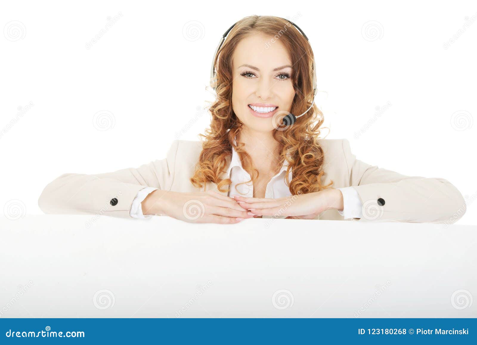 Call Center Woman with Empty Banner. Stock Photo - Image of online ...