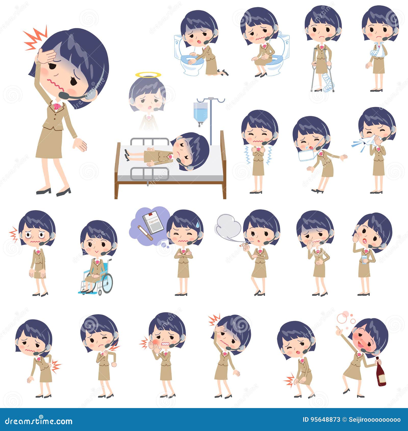 Call center woman sickness stock vector. Illustration of health - 95648873