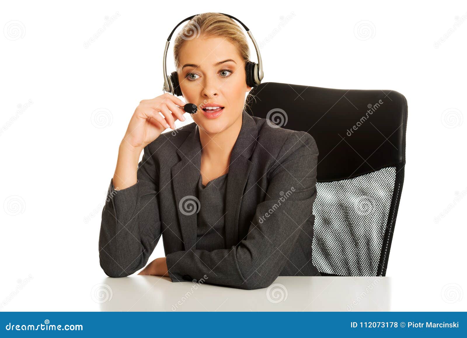 Call Center Woman Sitting at the Desk Stock Photo - Image of cheerful ...