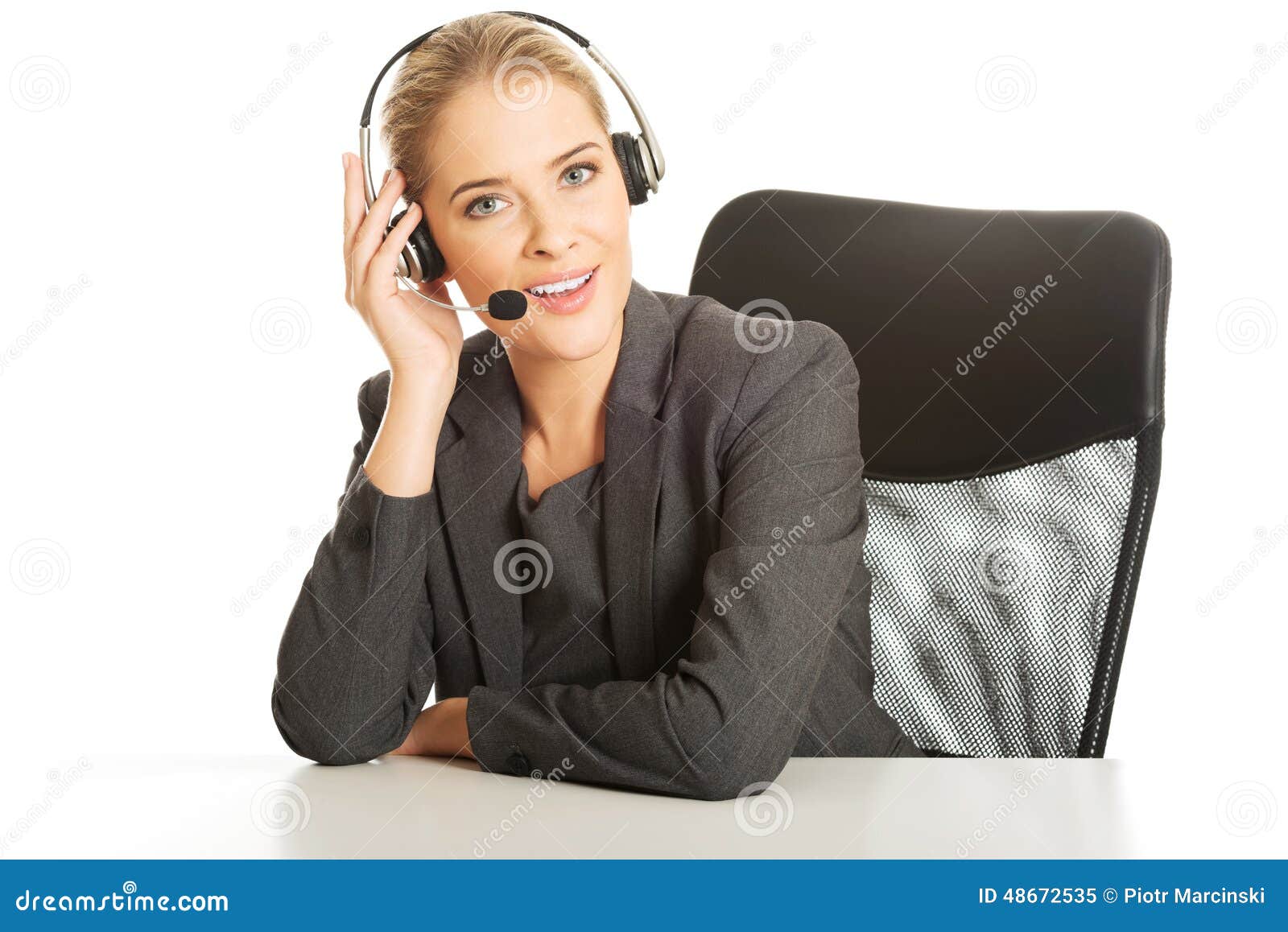 Call Center Woman Sitting at the Desk Stock Image - Image of center ...