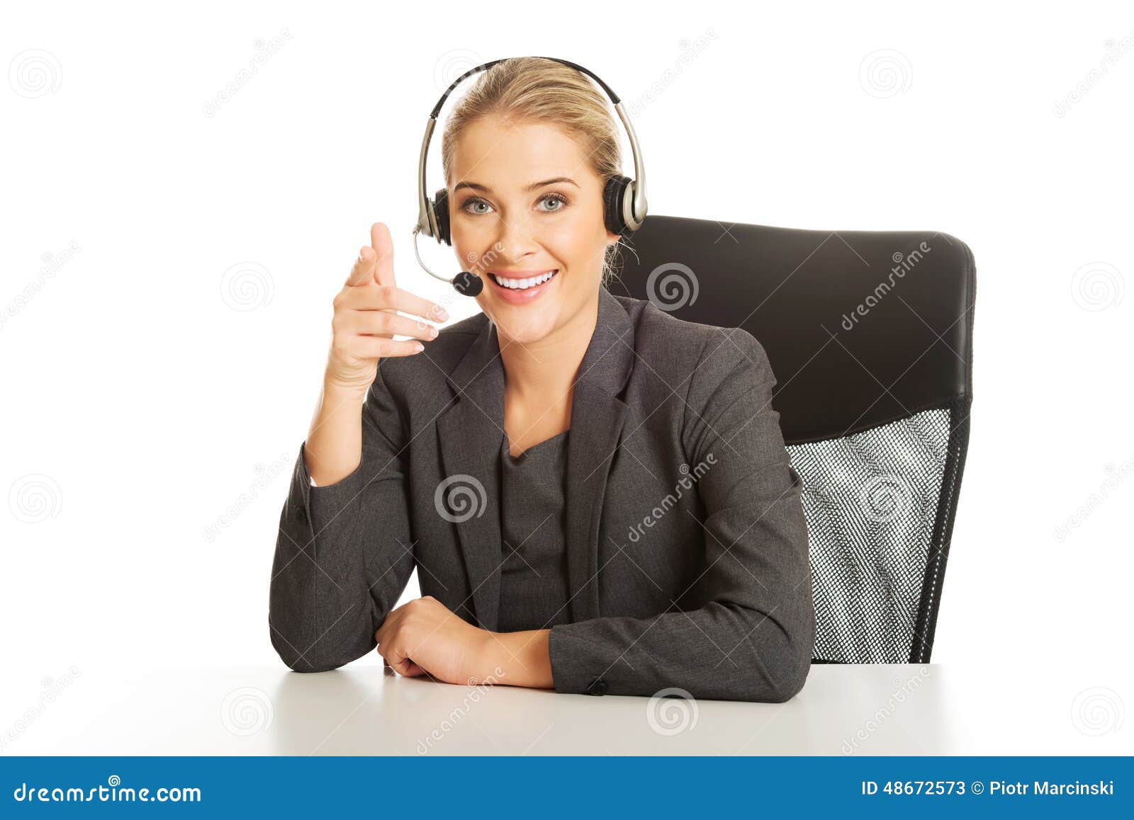 Call Center Woman Sitting at the Desk Stock Image - Image of indoors ...