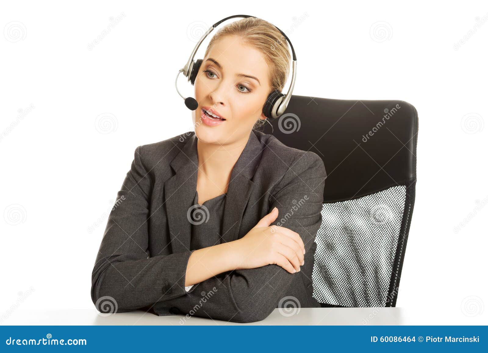 Call Center Woman Sitting at the Desk Stock Photo - Image of headset ...
