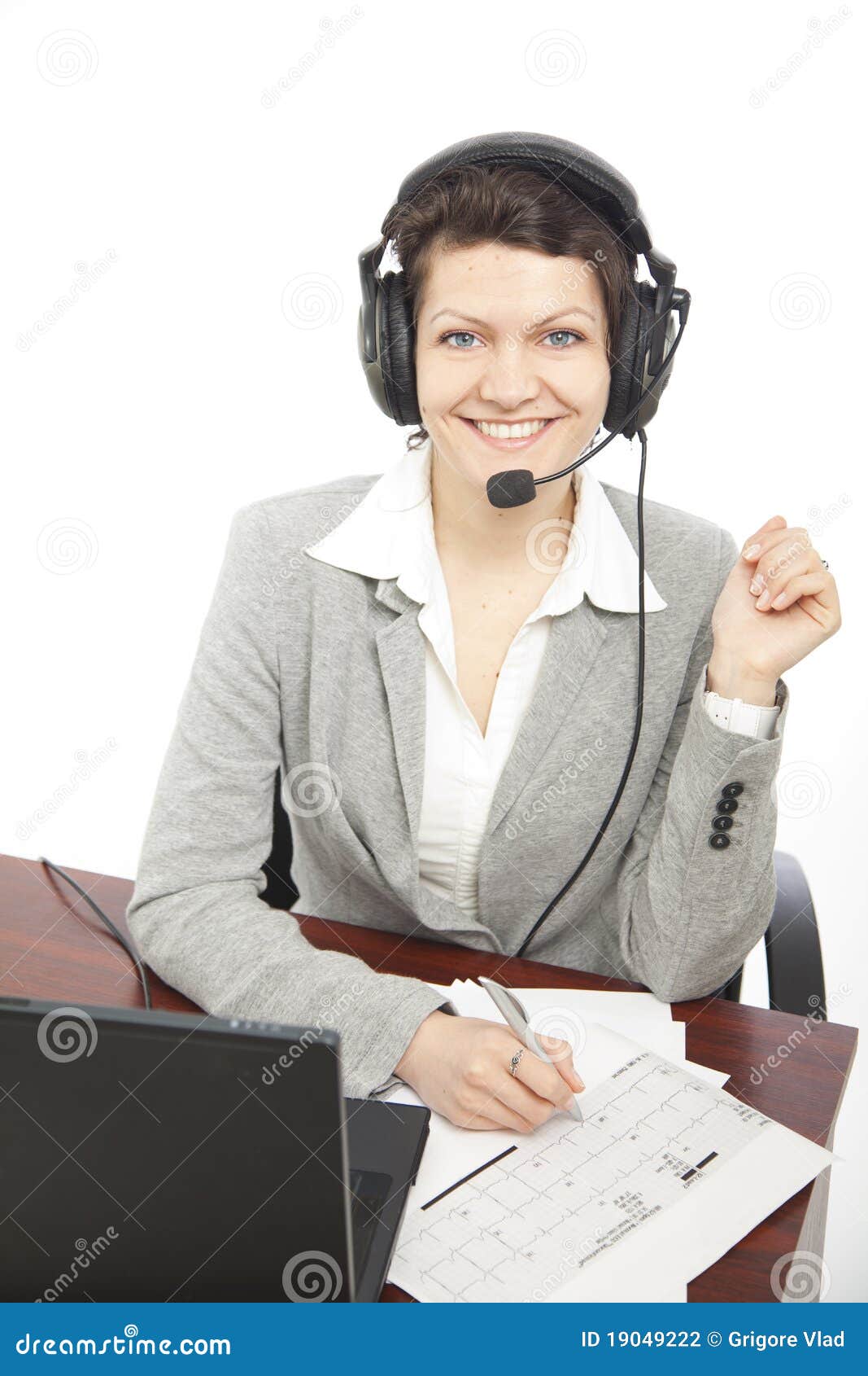 Call center woman smiling stock photo. Image of desk - 19049222