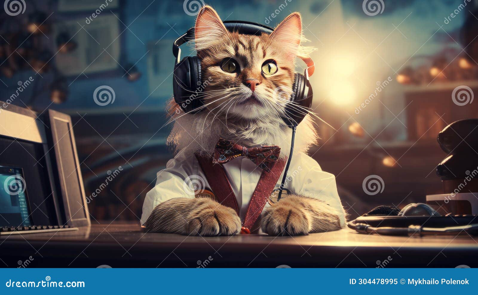 Call Center Worker Cat. Neural Network AI Generated Stock Image - Image ...