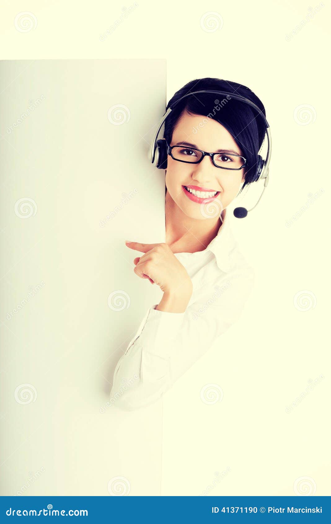 Call Center Worker Holding Blank Sign Board Stock Photo - Image of ...