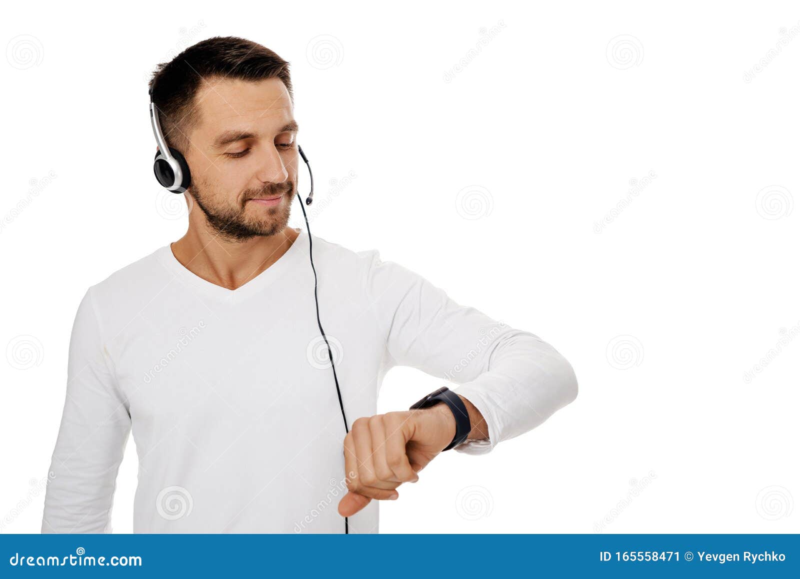 Call Center Worker Man on White Background. Stock Image - Image of care ...