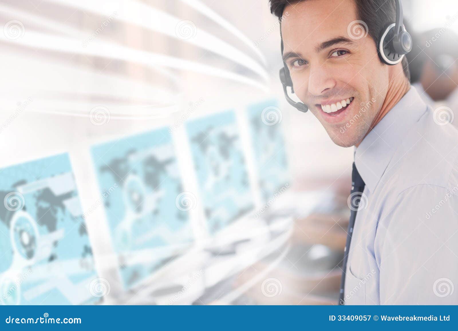 Call Center Worker Using Futuristic Interface Hologram Stock Image ...
