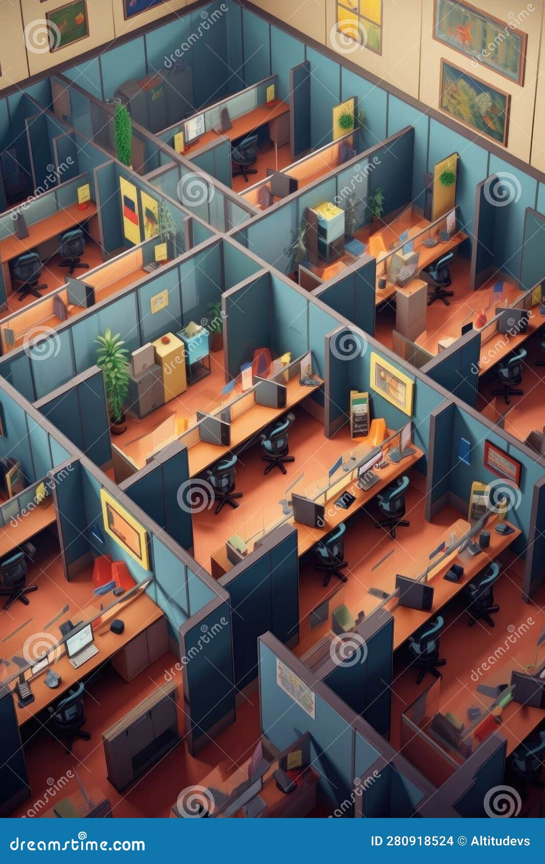 Call Center Workspace with Cubicles Stock Illustration - Illustration ...