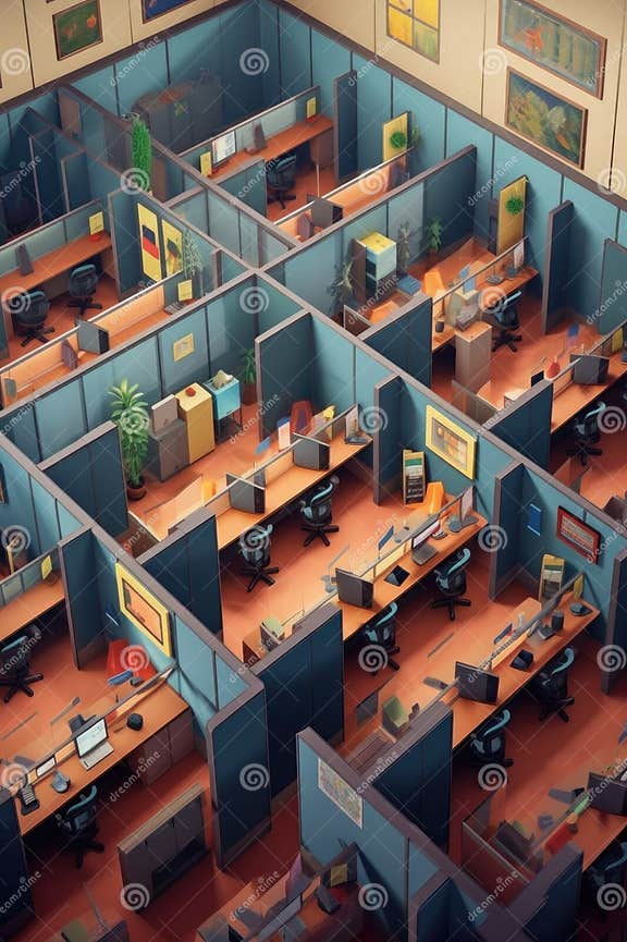 Call Center Workspace with Cubicles Stock Illustration - Illustration ...