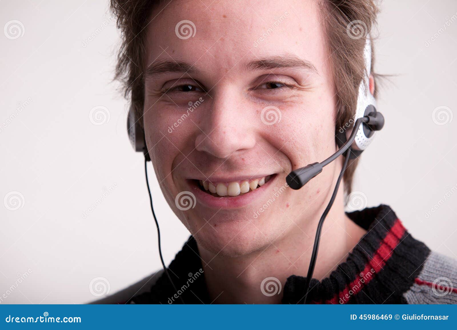 Call Center Young Man with a Headset Stock Image - Image of muscle ...