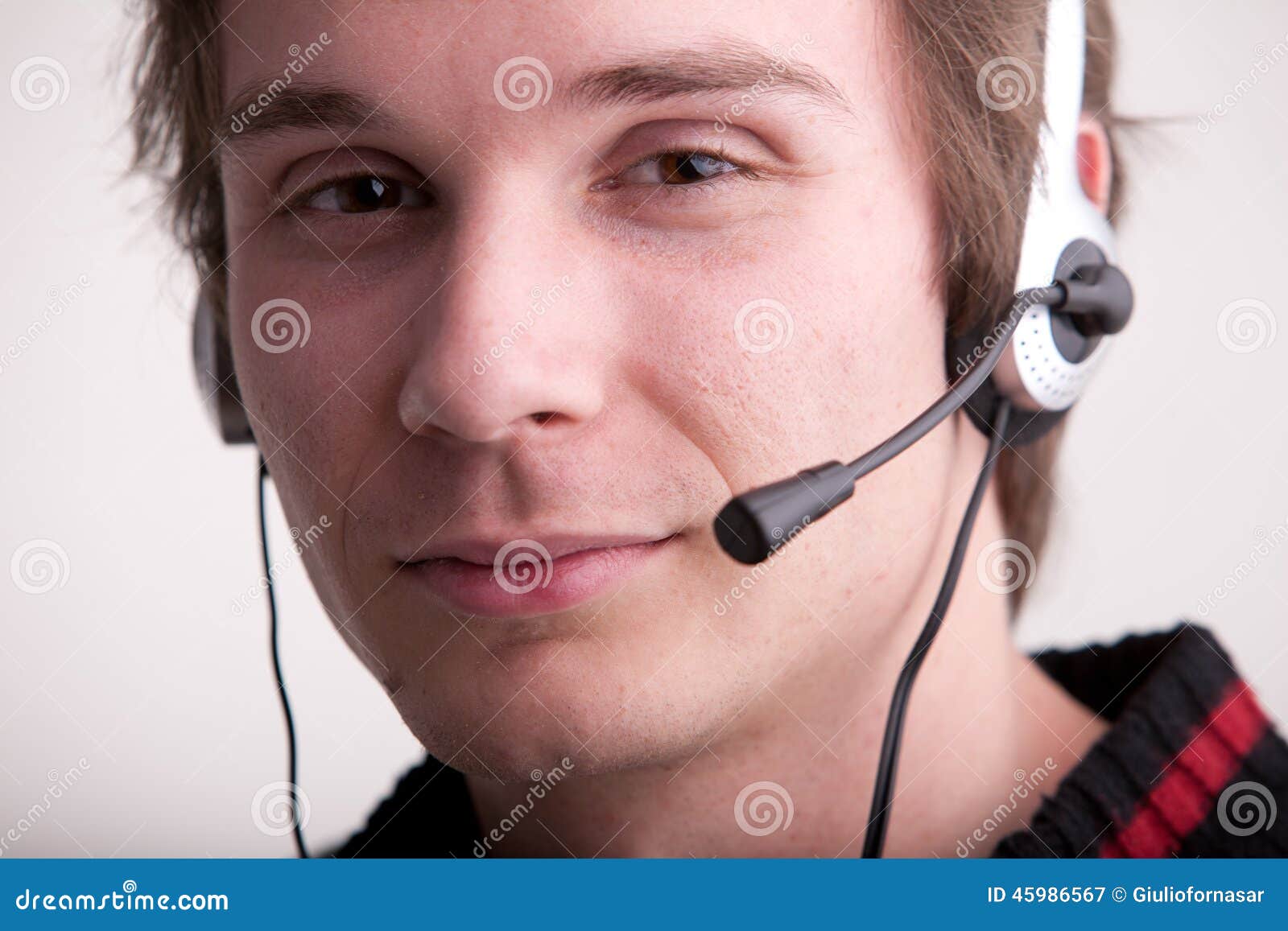 Call Center Young Man with a Headset Stock Image - Image of ...