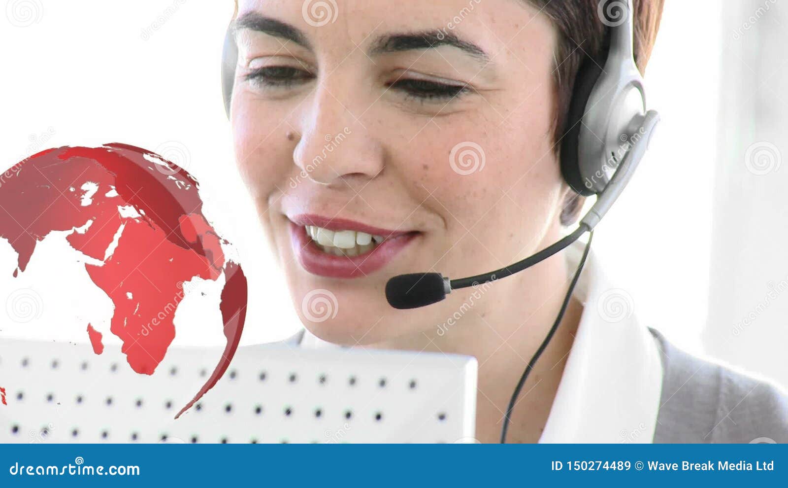 Call Centre Agent Happily Tacking To a Client from Abroad Stock Video ...