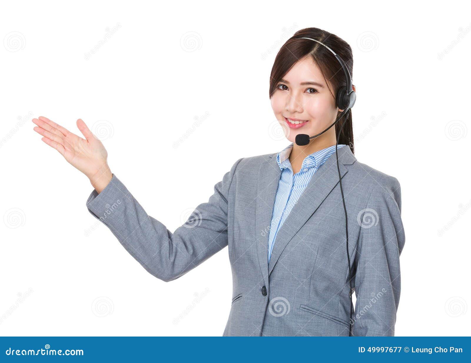 Call Centre Agent with Open Hand Palm Stock Image - Image of corporate ...