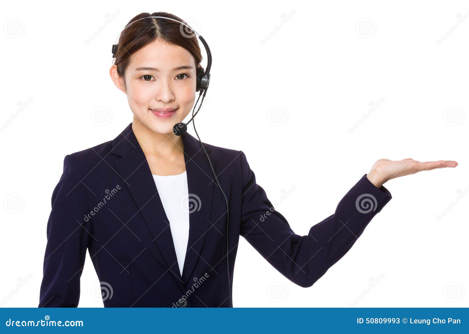Call Centre Agent with Open Hand Palm Stock Image - Image of palm ...