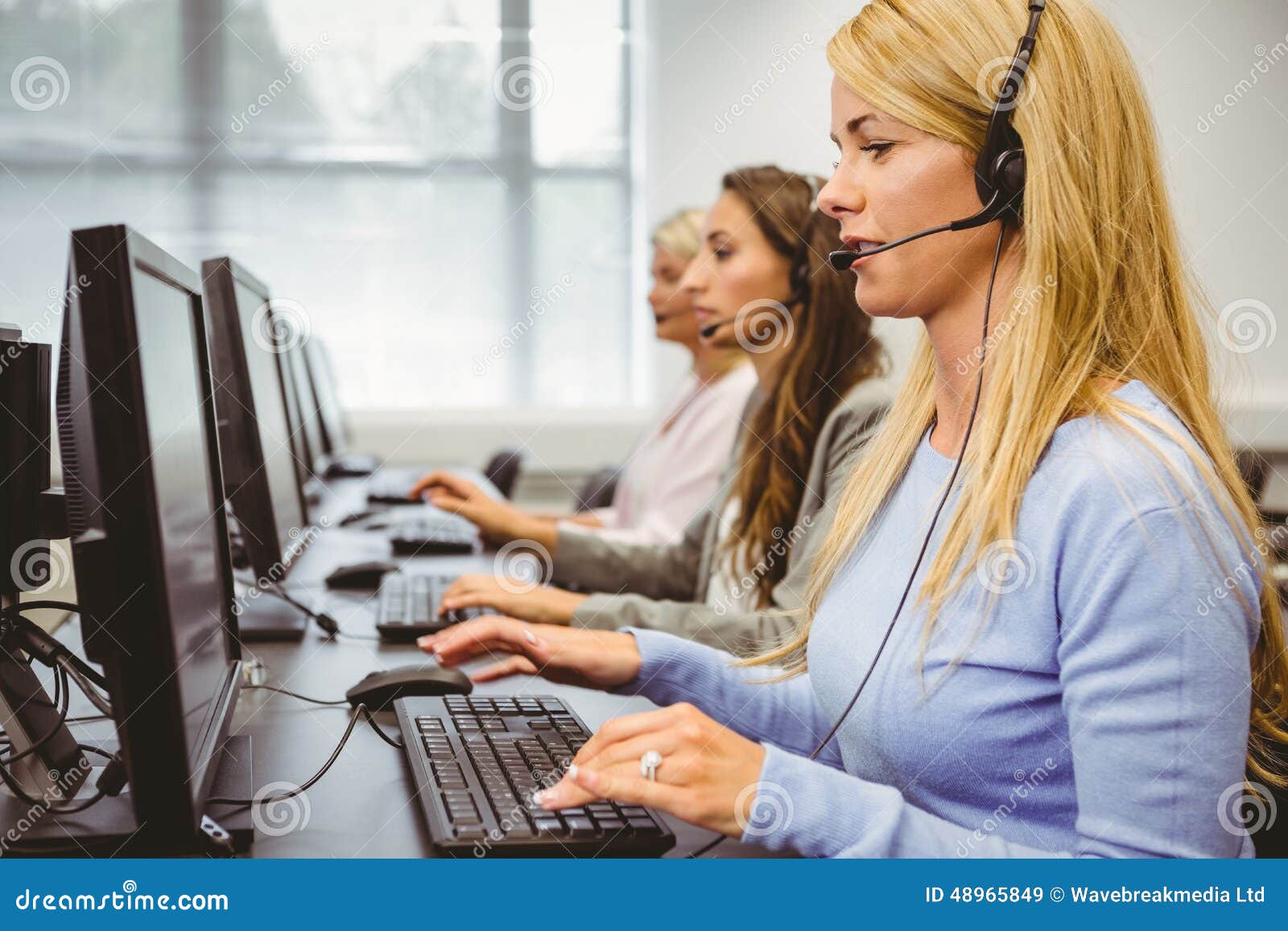 Call Centre Agents Talking on the Headset Stock Image - Image of side ...