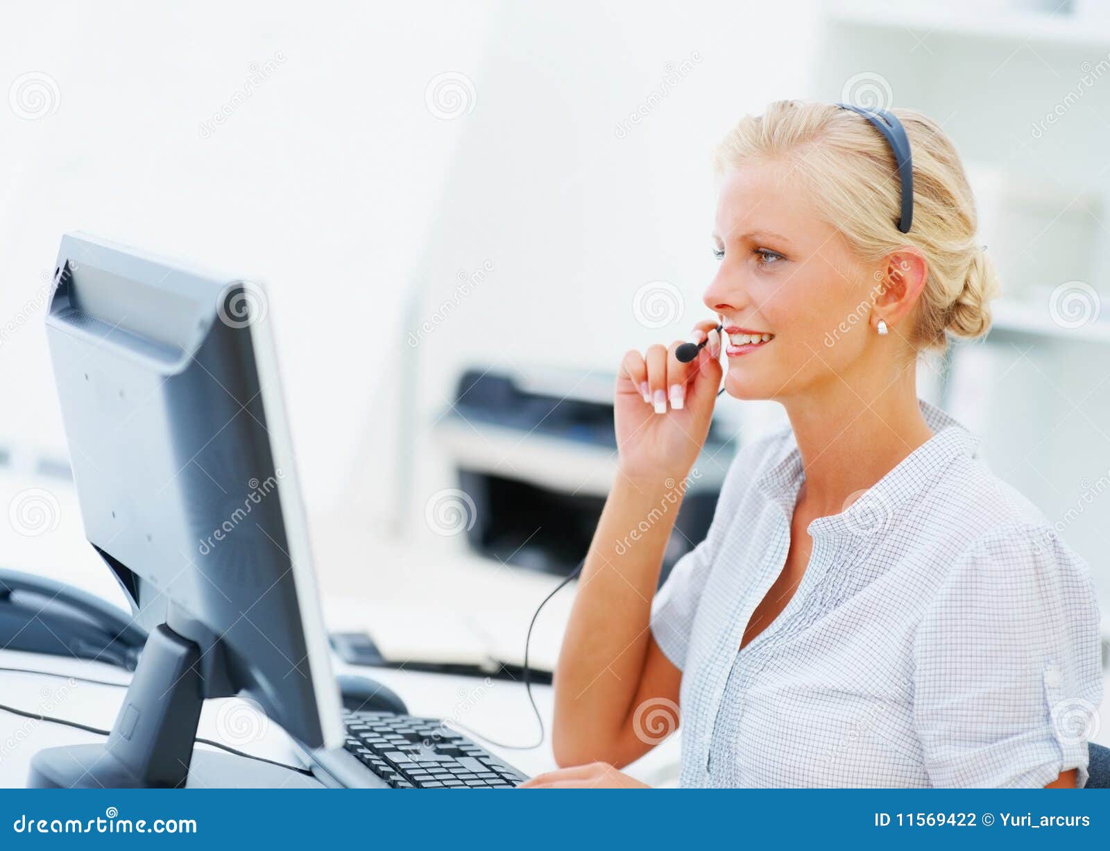 Call Centre Employee Working on a Computer Stock Photo - Image of ...