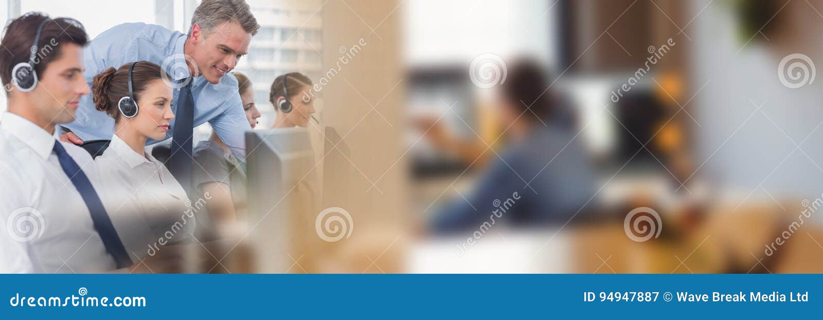 Call Centre Employees and Blurry Image of People at Computer Stock ...