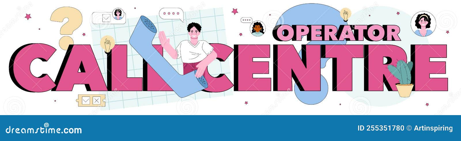 Call Centre Operator Typographic Header. Technical Support or Hotline ...