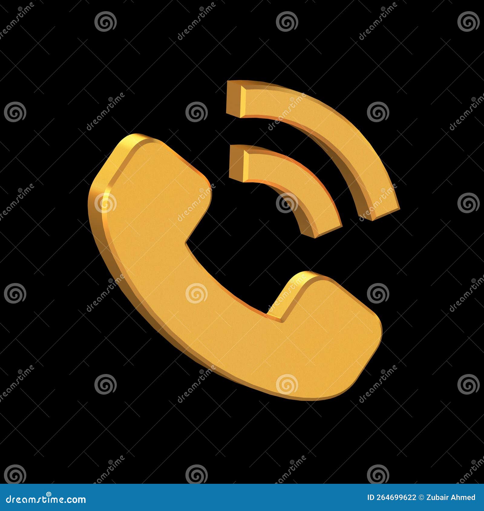 Call 3D Icon Isolated on Black Background, Phone Icon Gold Texture ...