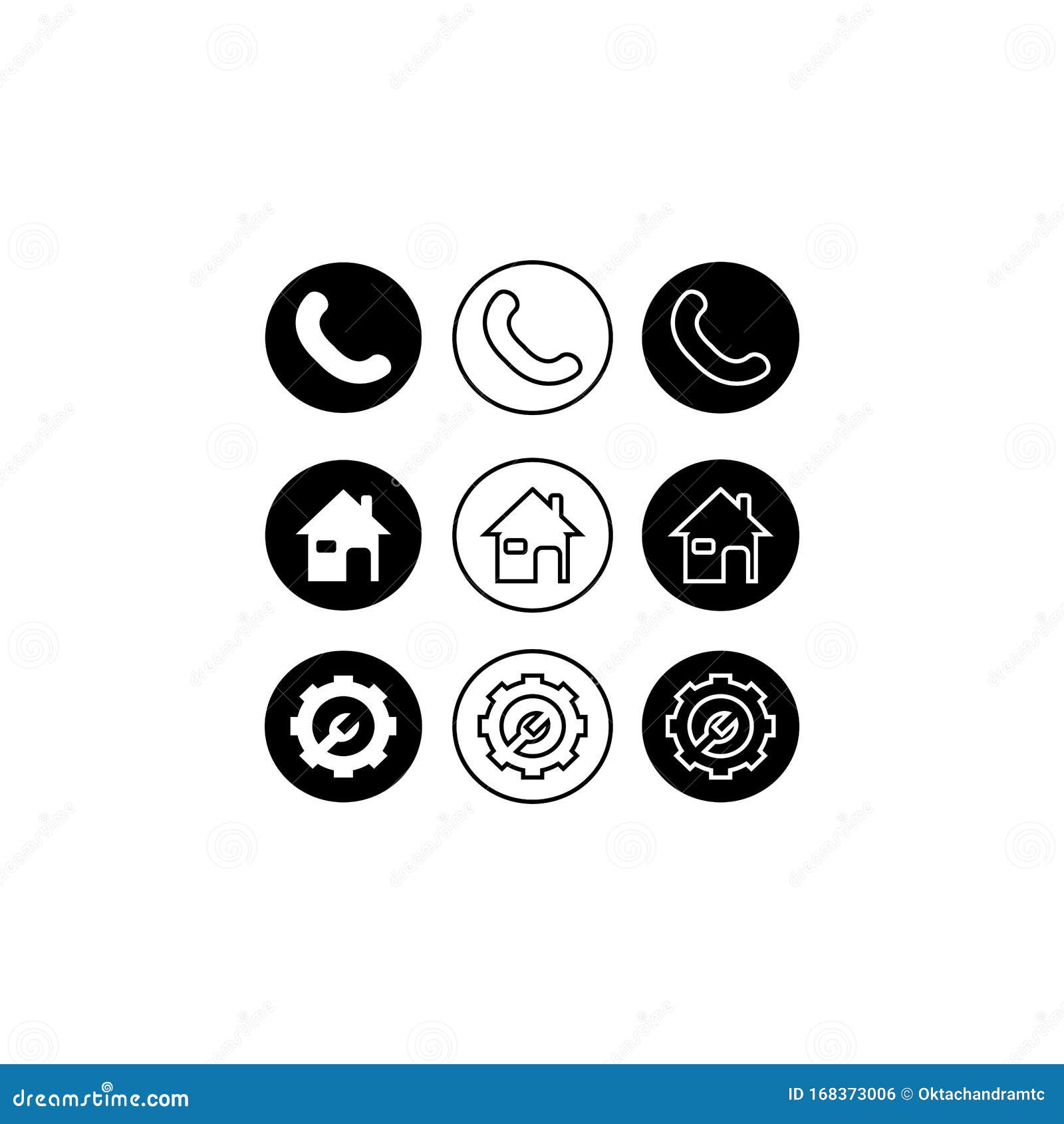 Call, Home and Setting Icon Using Basic Circle Flat Design. Stock ...