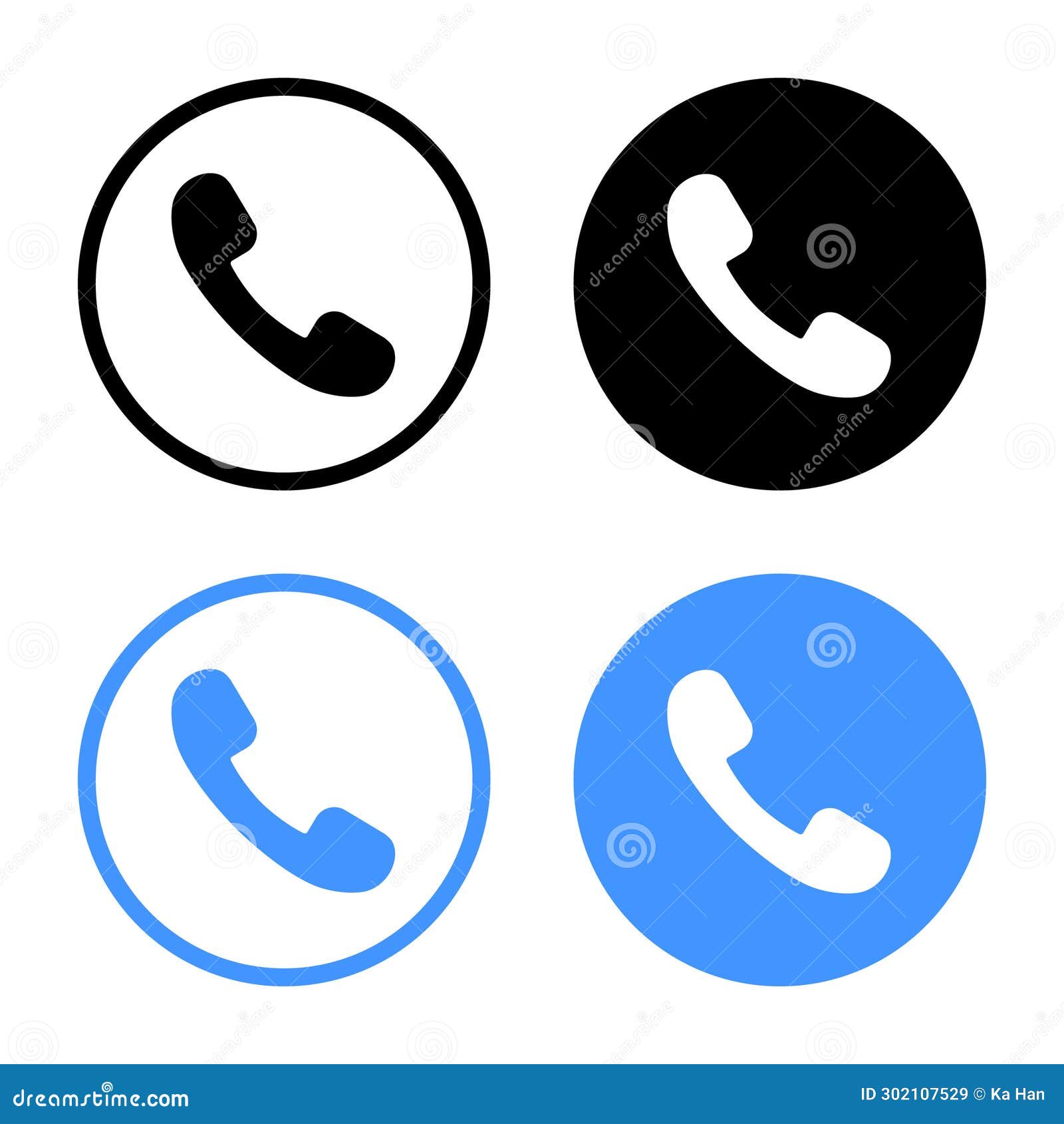 Call Icon Set on Circle Background. Handset Symbol Vector Stock Vector ...