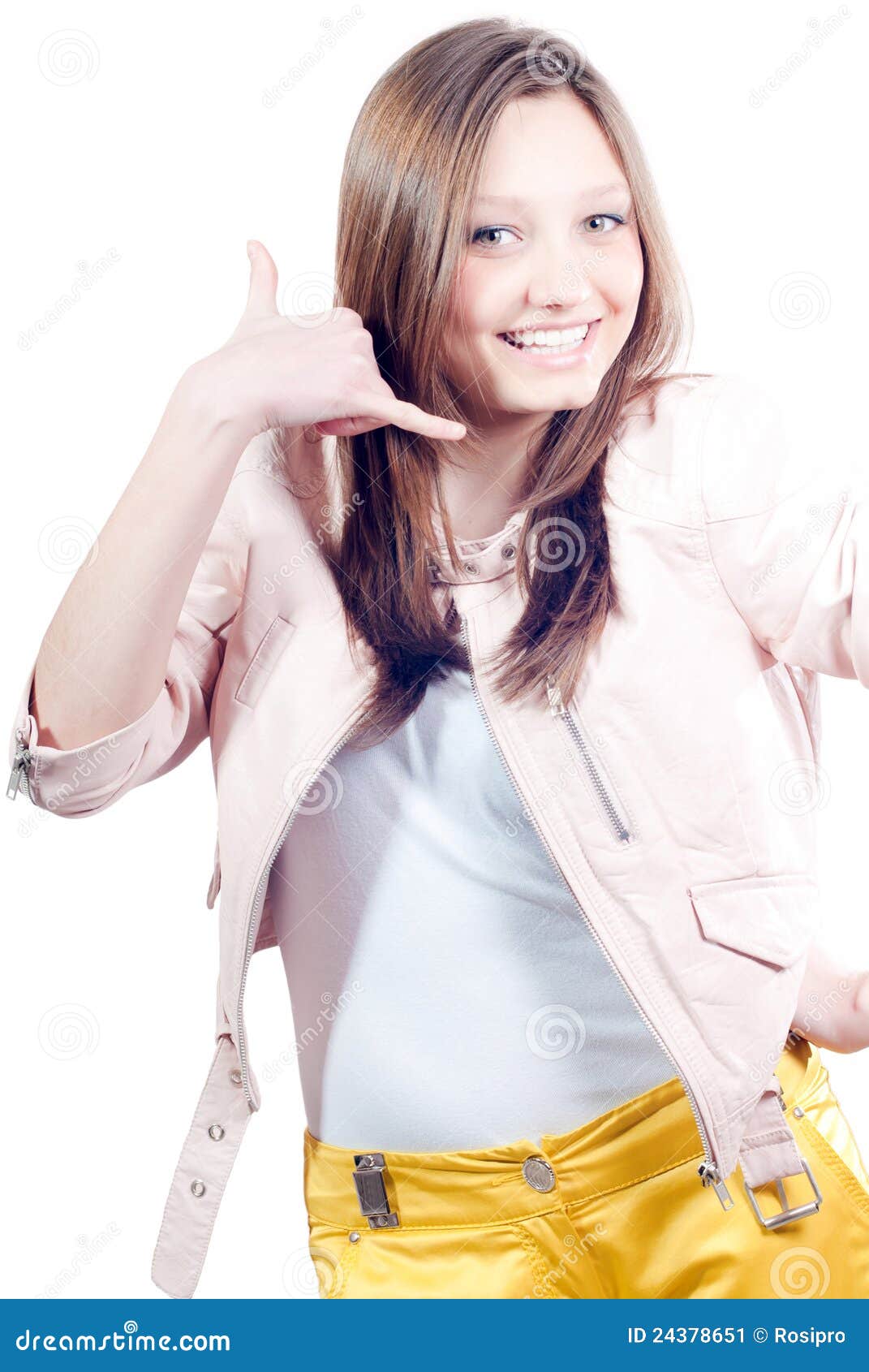 Call Me by Beautiful Young Woman Isolated Stock Image - Image of ...