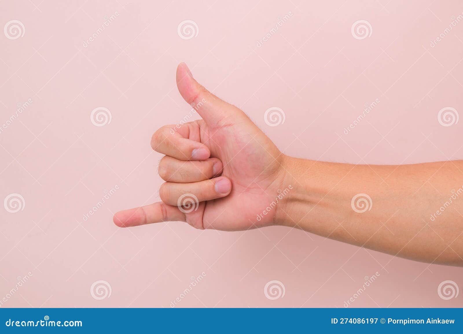 Call Me Hand Sign or Gesture on Pink Background Stock Image - Image of ...