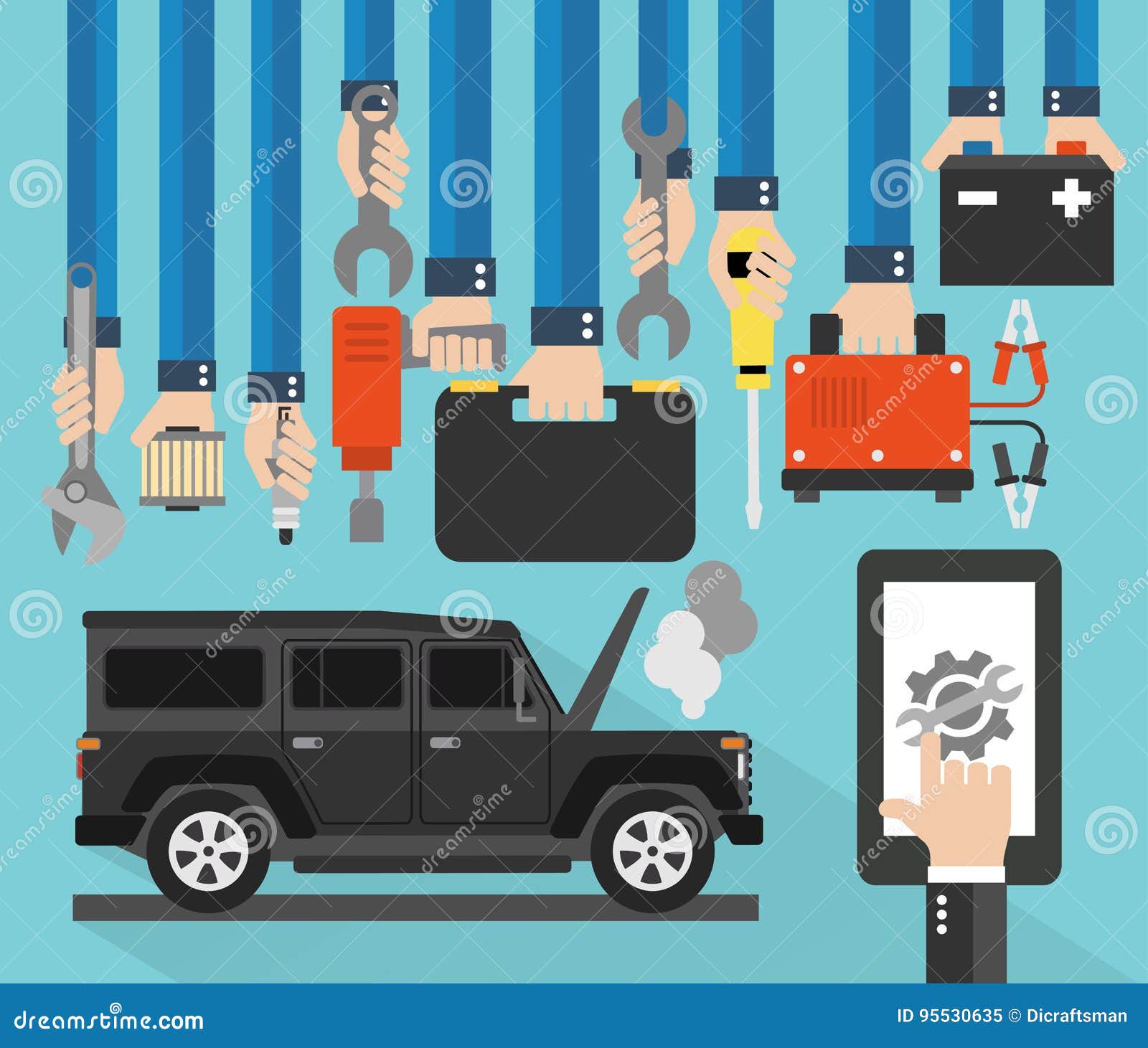 Call Online Service Car Modern Design Flat Stock Vector - Illustration ...