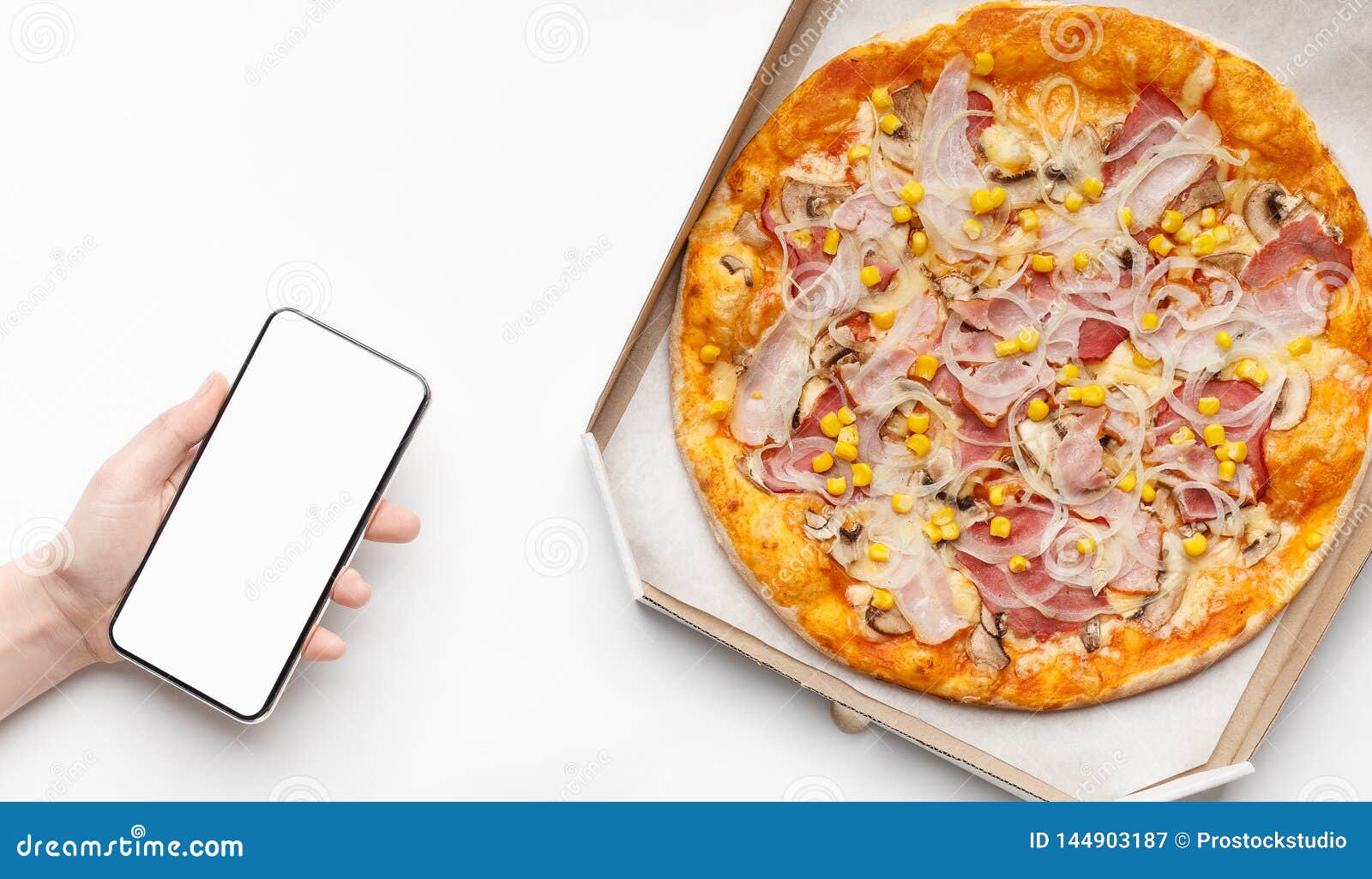 Call and Order Online. Pizza in Box, Top View Stock Image - Image of ...