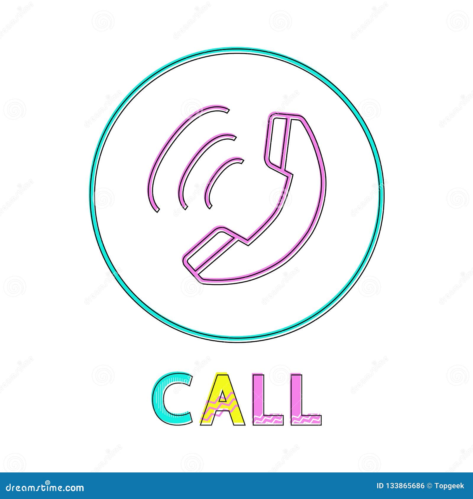 Call Round Linear Button Template with Reciever Stock Vector ...