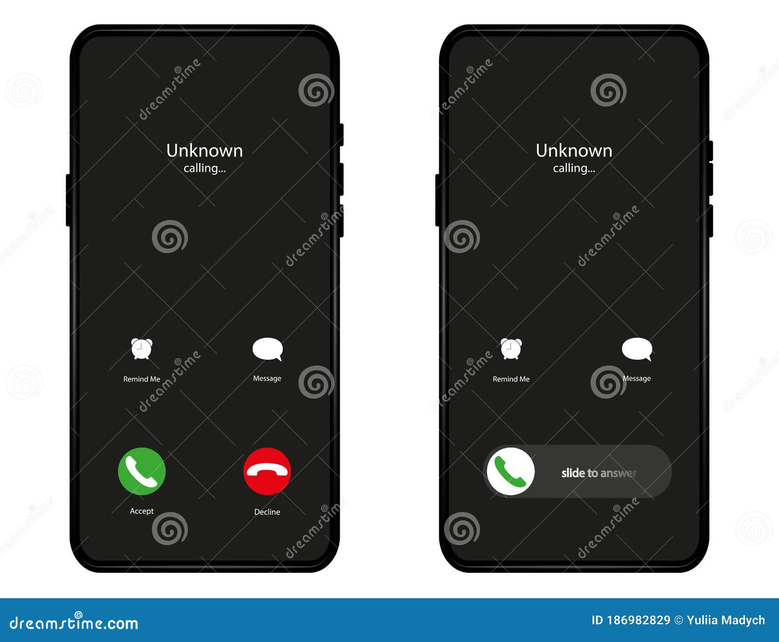 Call Screen Layout, Abstract Incoming Call Window Interface with Hang ...