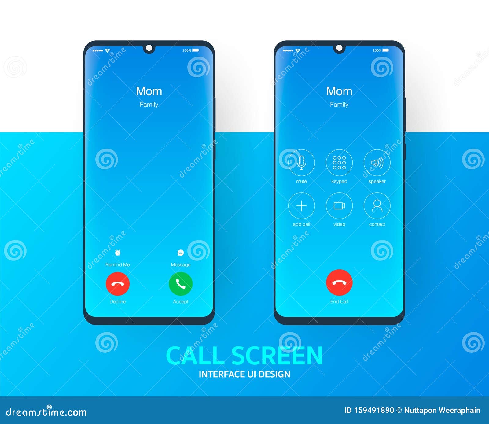 Call Screen Smartphone Interface Vector Template, Mobile App Page Blue ... Call Screen Smartphone Interface Vector Template, Mobile App Page Blue ...