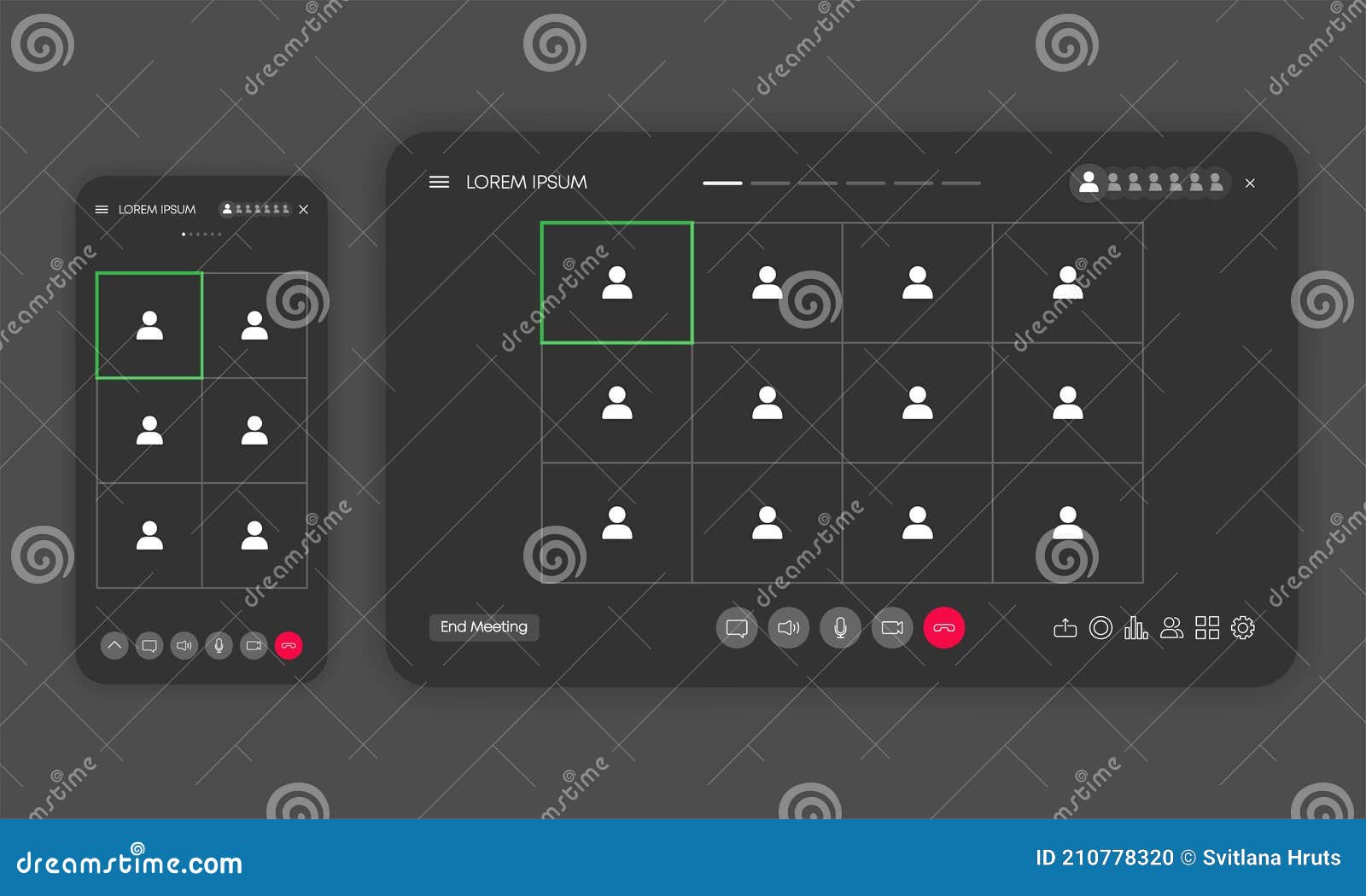 Call Screen Template on Window Browser or App. Video Chat or Meeting or ...