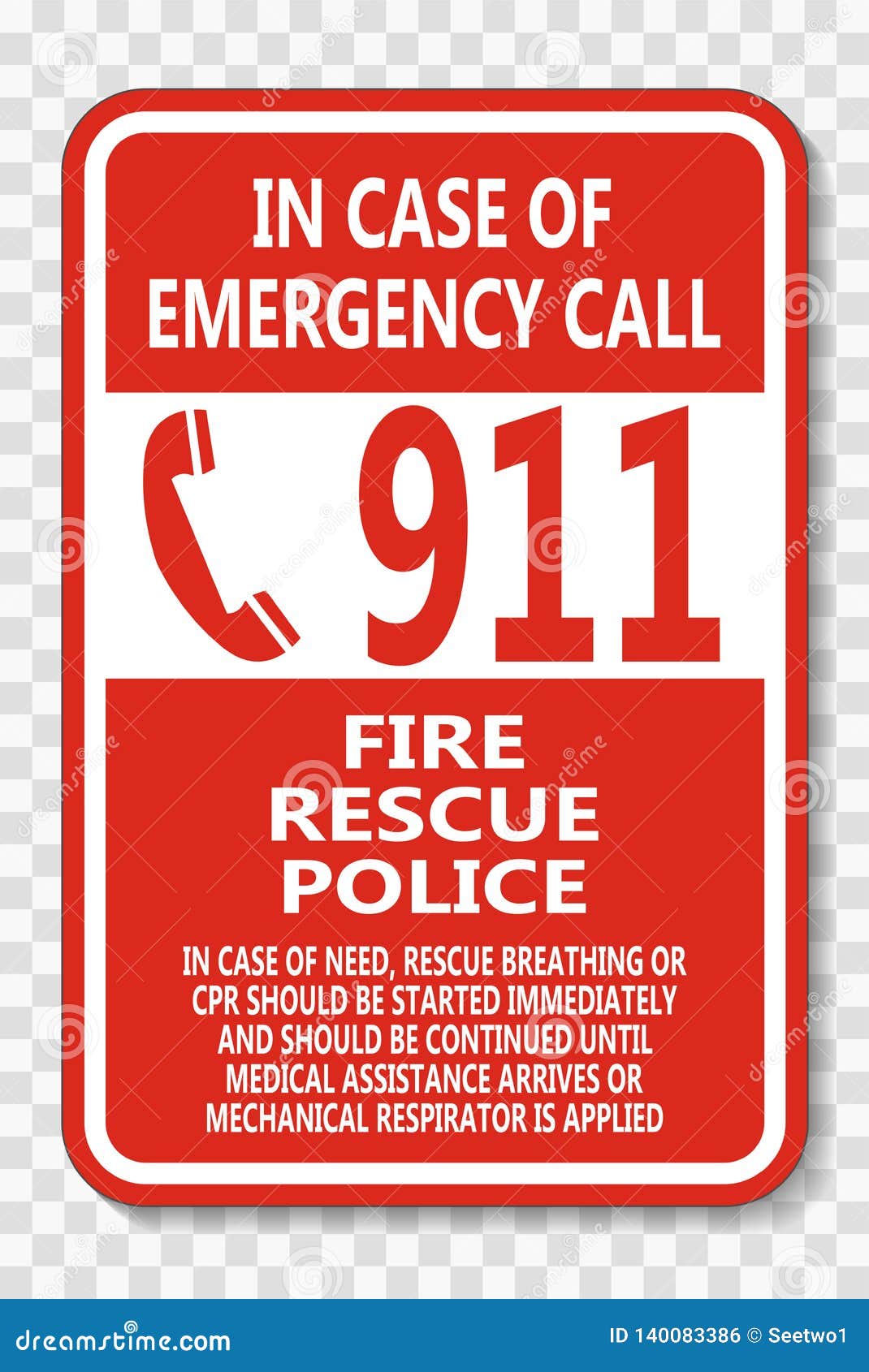 Symbol Call 911 Sign on Transparent Background Stock Vector ...