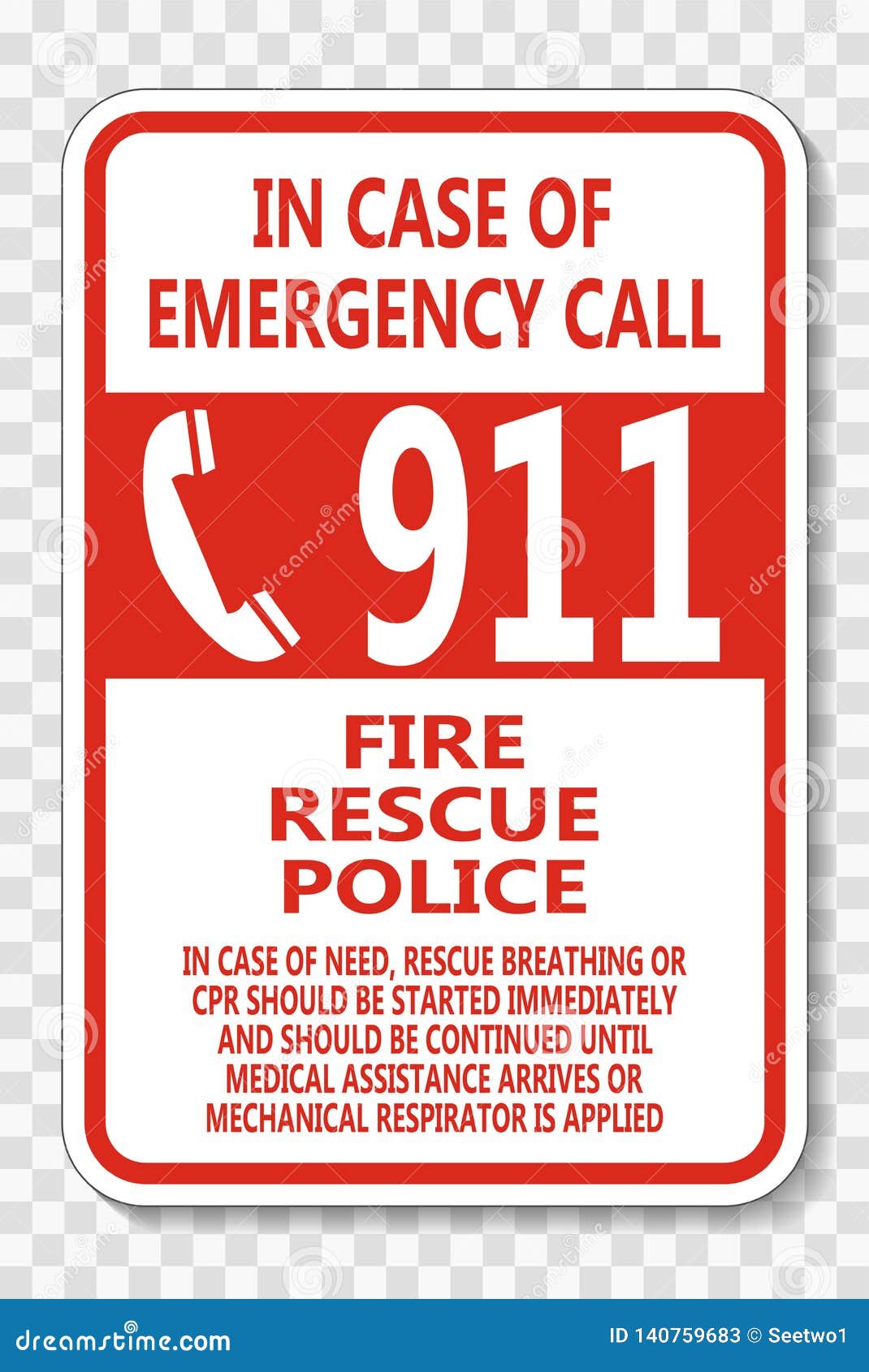 Symbol Call 911 Sign on Transparent Background Stock Vector ...
