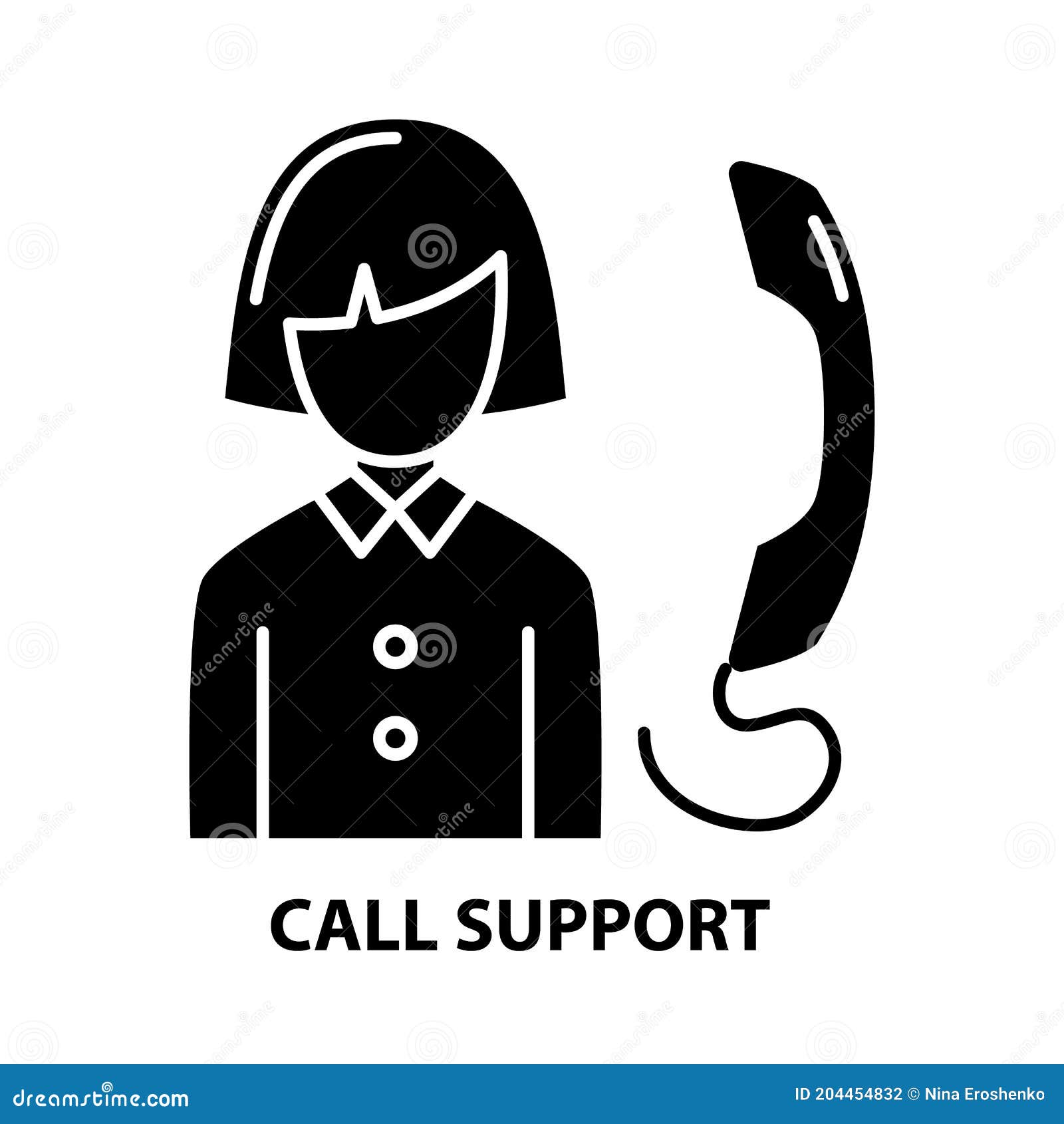 Call Support Icon, Black Vector Sign with Editable Strokes, Concept ...