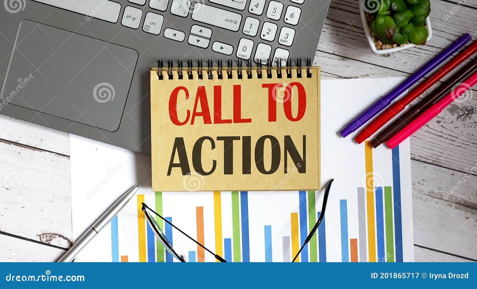 Call To Action Text Written on a Notebook with Pen and Chart Stock ...